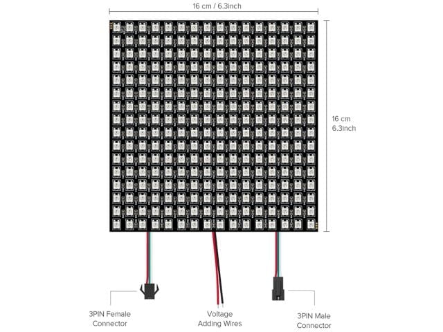 NeoPixel hajlékony LED-mátrix (16x16 RGB LED, WS2812B) - TavIR WebShop
